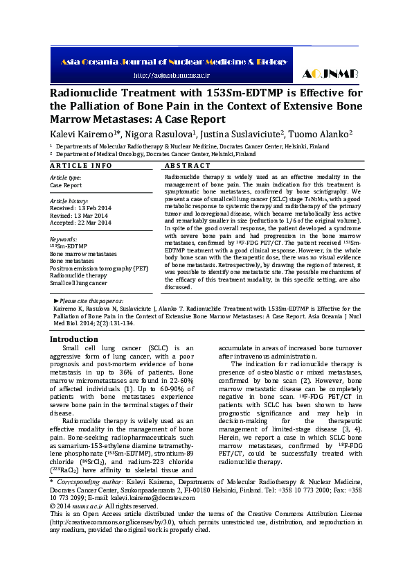(PDF) Radionuclide Treatment with 153Sm-EDTMP is Effective for the ...