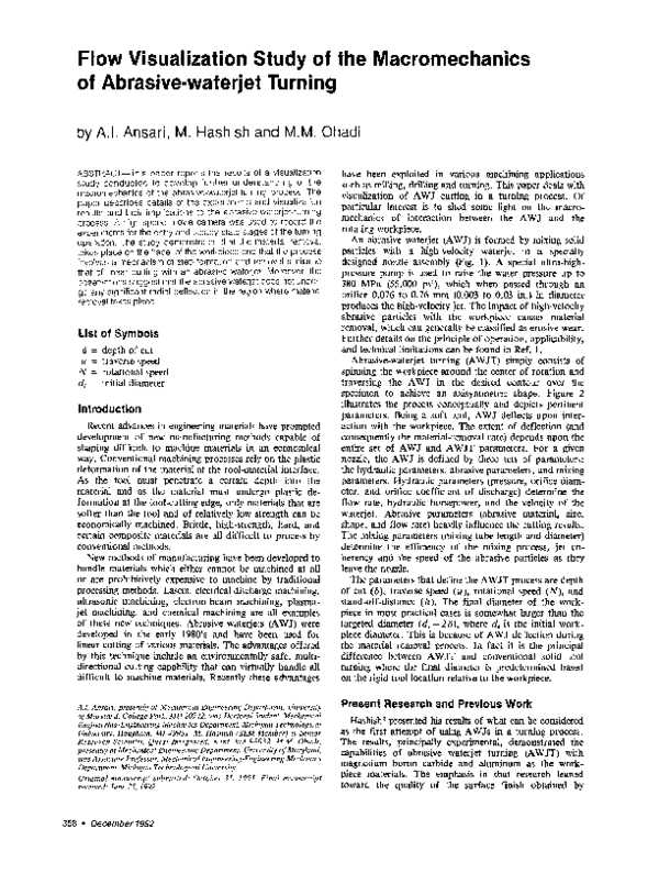(PDF) Flow visualization study of the macromechanics of abrasive-waterjet turning