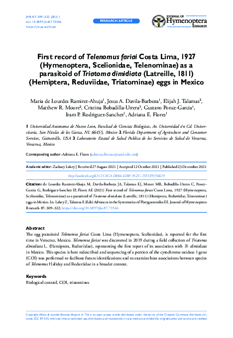(PDF) First record of Telenomus fariai Costa Lima, 1927 (Hymenoptera ...