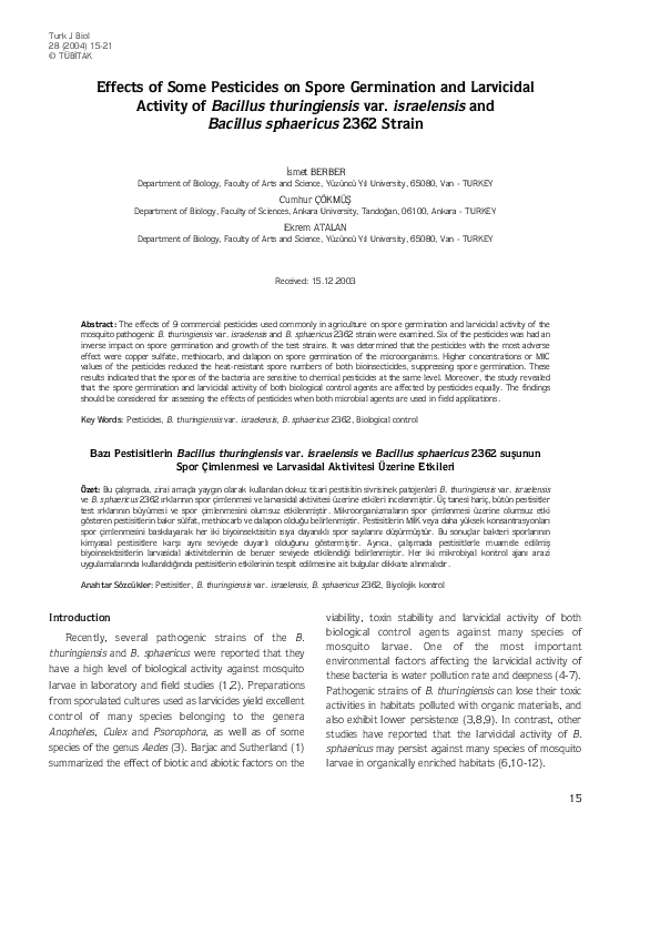 (PDF) Bazı Pestisitlerin Bacillus thuringiensis var. israelensis ve ...
