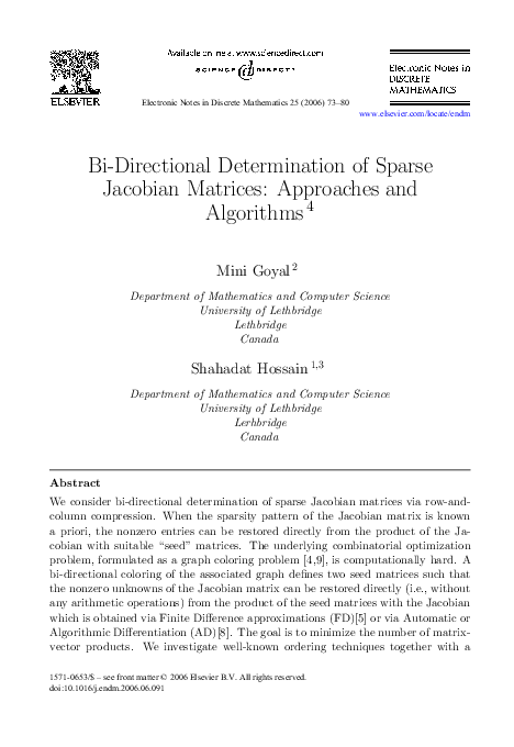 Pdf Bi Directional Determination Of Sparse Jacobian Matrices