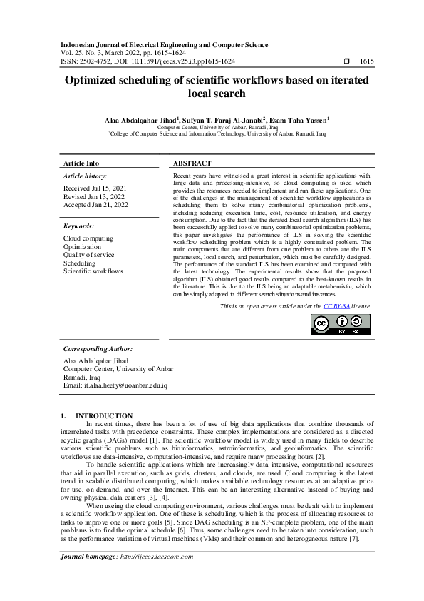(PDF) Optimized scheduling of scientific workflows based on iterated ...