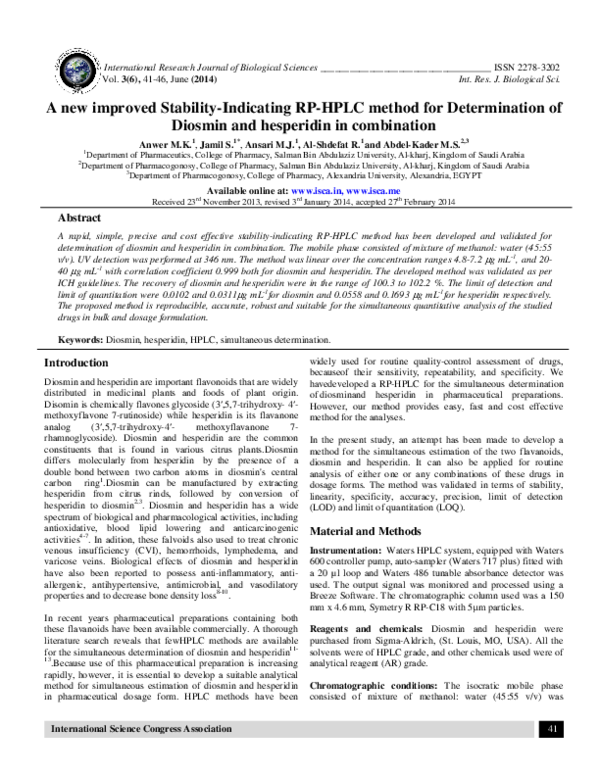 (PDF) A new improved stability-indicating RP-HPLC method for determination of diosmin and ...