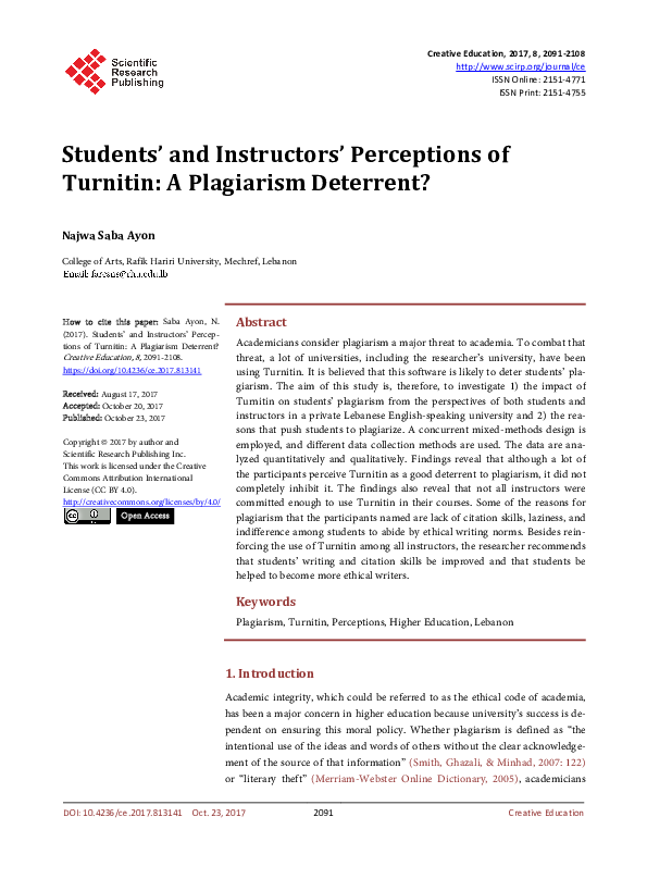 (PDF) Students’ and Instructors’ Perceptions of Turnitin: A Plagiarism ...
