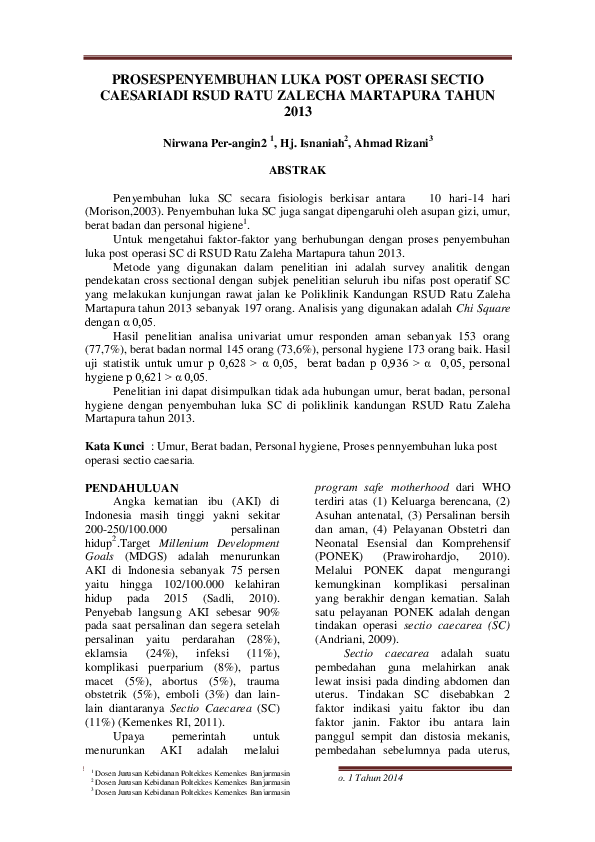 (PDF) Prosespenyembuhan Luka Post Operasi Sectio Caesariadi Rsud Ratu ...