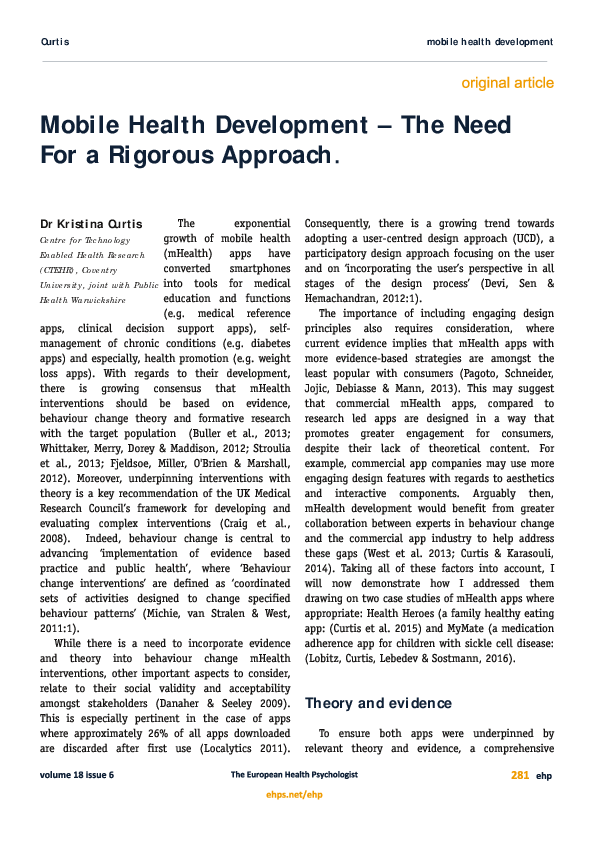(PDF) Mobile Health Development – The Need For a Rigorous Approach