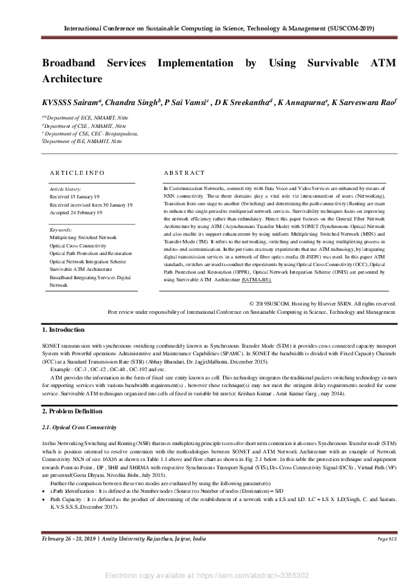 (PDF) Broadband Services Implementation by Using Survivable ATM Architecture