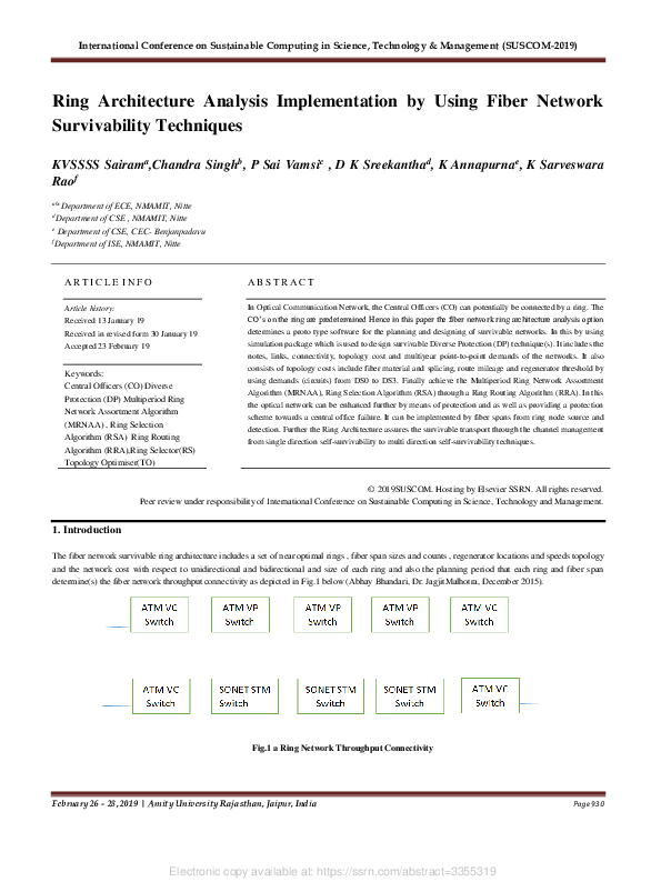 (PDF) Ring Architecture Analysis Implementation by Using Fiber Network Survivability Techniques