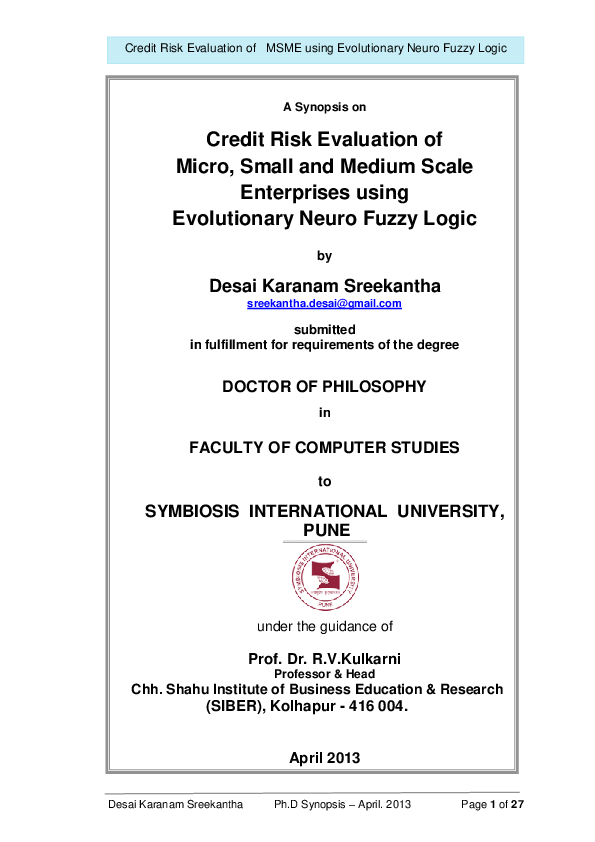 (PDF) Credit Risk Evaluation of Micro, Small and Medium Scale ...