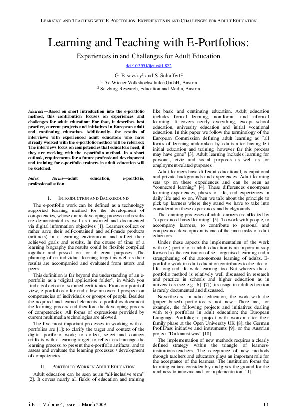 (PDF) Learning and Teaching With E-Portfolios: Experiences in and ...