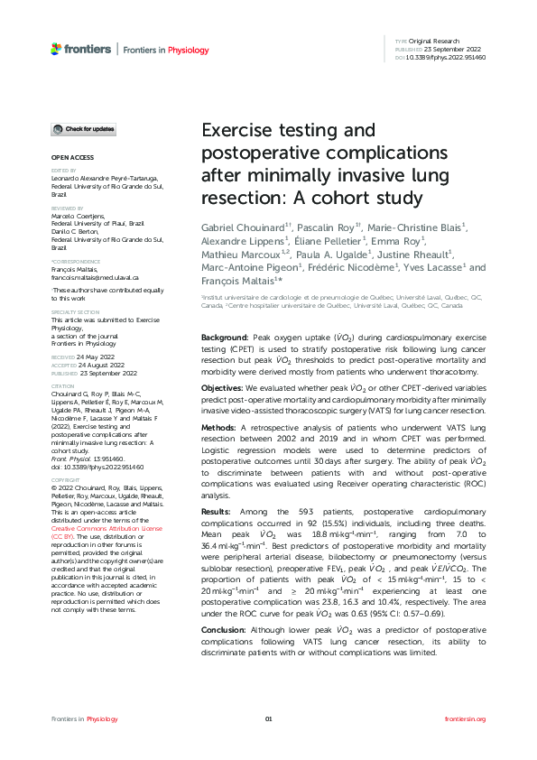 (PDF) Exercise testing and postoperative complications after minimally ...