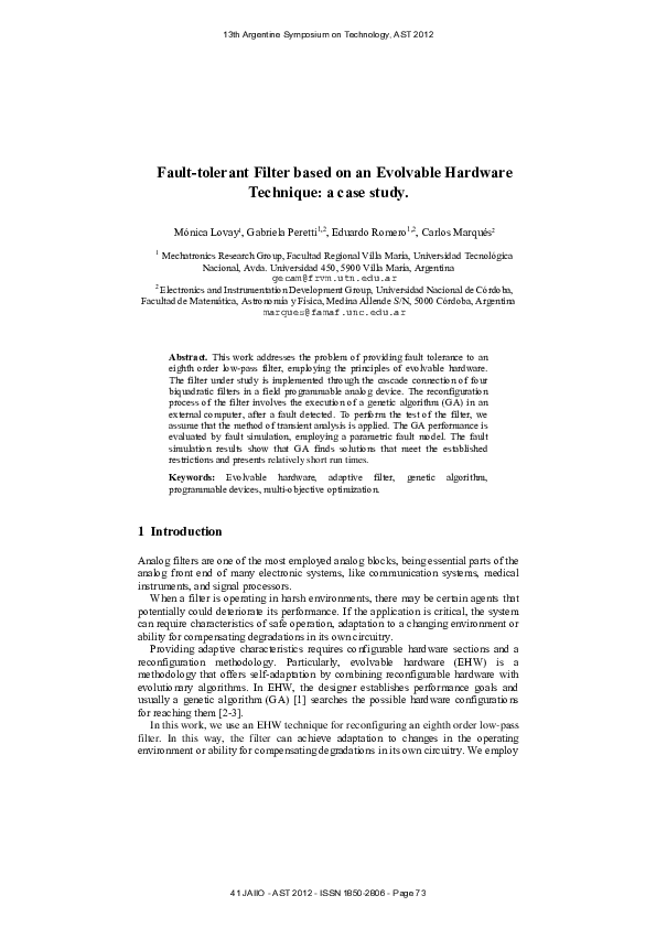 Pdf Fault Tolerant Filter Based On An Evolvable Hardware Technique A
