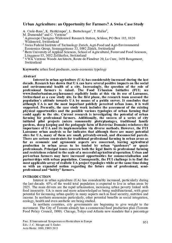 (PDF) Urban Agriculture: An Opportunity for Farmers? A Swiss Case Study