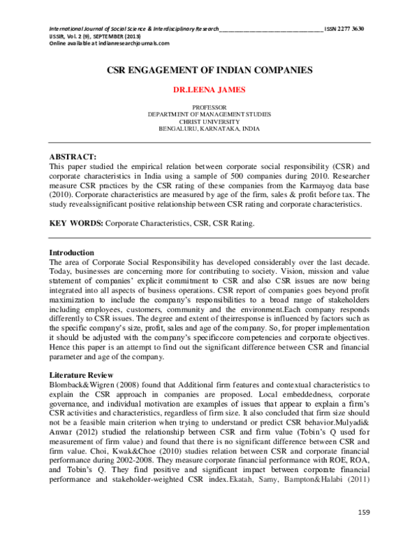 (PDF) CSR Engagement Of Indian Companies