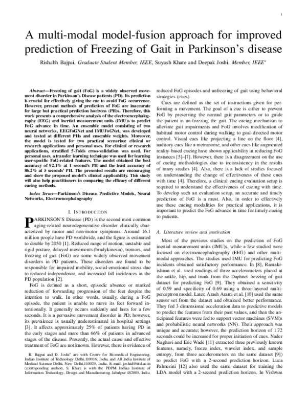 (PDF) A multi-modal model-fusion approach for improved prediction of Freezing of Gait in ...