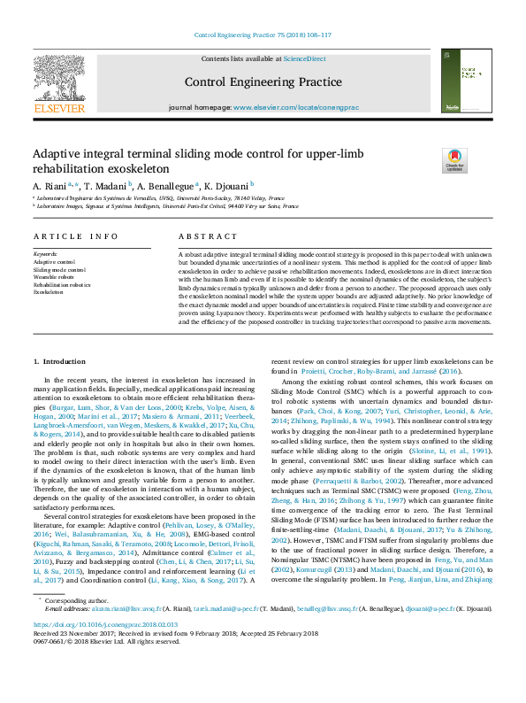 (PDF) Adaptive integral terminal sliding mode control for upper-limb ...