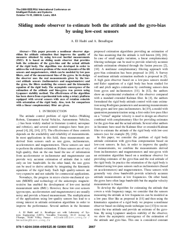 (PDF) Sliding mode observer to estimate both the attitude and the gyro-bias by using low-cost ...