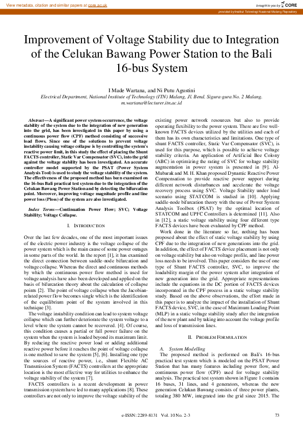(PDF) Improvement of Voltage Stability due to Integration of the Celukan Bawang Power Station to ...