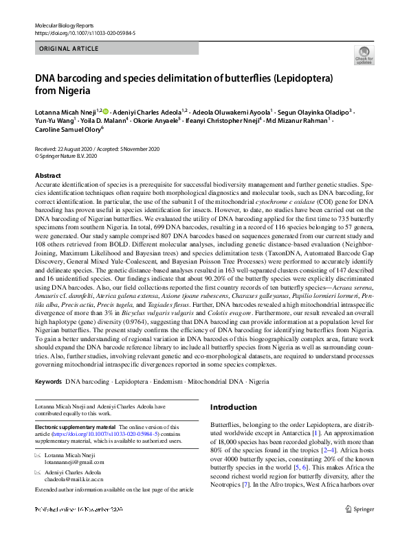 (PDF) DNA barcoding and species delimitation of butterflies ...