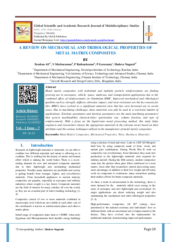 (PDF) A REVIEW ON MECHANICAL AND TRIBOLOGICAL PROPERTIES OF METAL ...