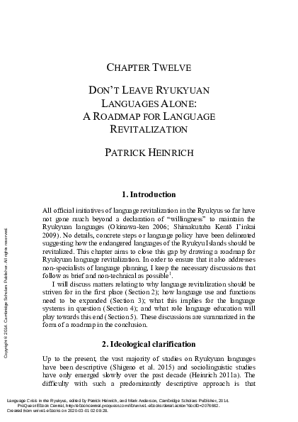 (PDF) Don't Leave Ryukyuan Languages Alone: A Roadmap for Language Revitalization