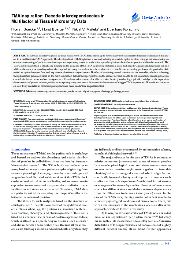 (PDF) TMAinspiration: Decode Interdependencies in Multifactorial Tissue Microarray Data ...