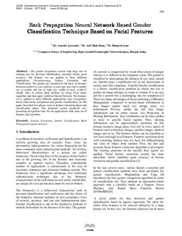 Pdf Back Propagation Neural Network Based Gender Classification