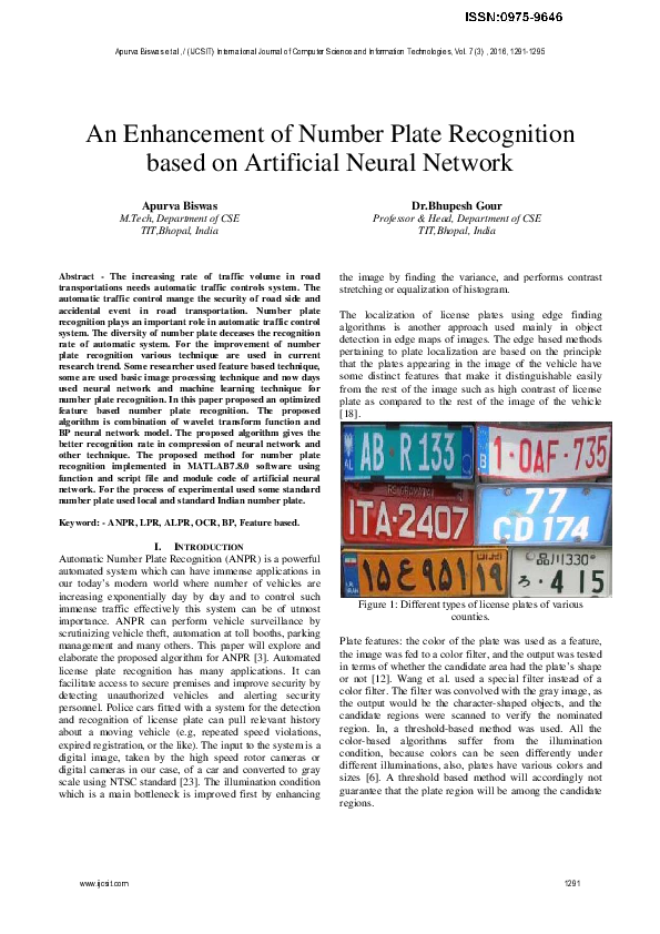 (PDF) On Enhancement of Number Plate Recognition Based on Artificial ...