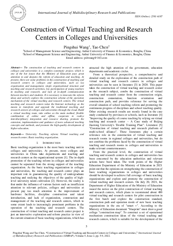 (PDF) Construction of Virtual Teaching and Research Centers in Colleges ...