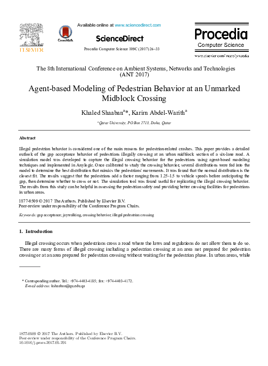 (PDF) Agent-based Modeling of Pedestrian Behavior at an Unmarked Midblock Crossing