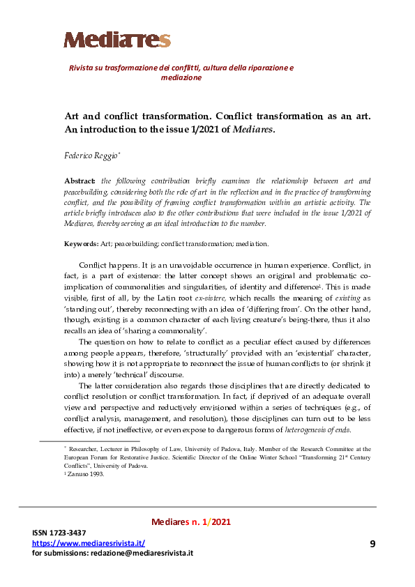 (PDF) Art and conflict transformation. Conflict transformation as an ...