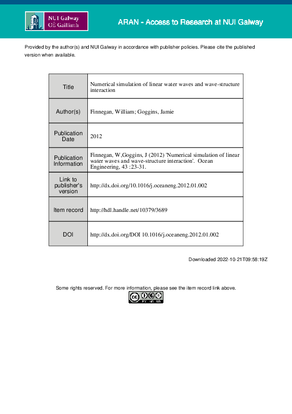 Pdf Numerical Simulation Of Linear Water Waves And Wave Structure Interaction