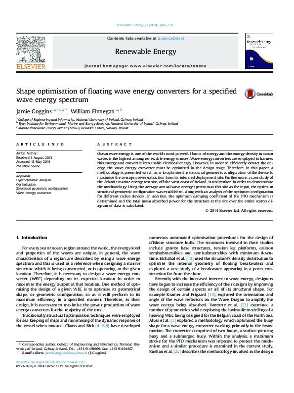 (PDF) Shape optimisation of floating wave energy converters for a ...