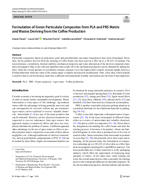 Pdf Formulation Of Green Particulate Composites From Pla And Pbs