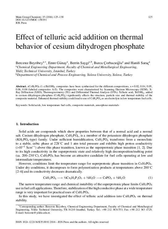 (PDF) Effect of telluric acid addition on thermal behavior of cesium ...