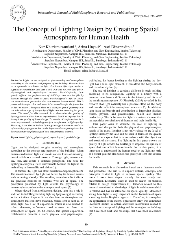 (PDF) The Concept of Lighting Design by Creating Spatial Atmosphere for ...