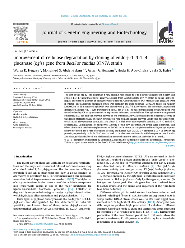 (PDF) Improvement of cellulose degradation by cloning of endo-β-1, 3-1, 4 glucanase (bgls) gene ...