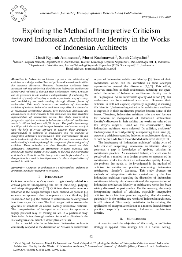 (PDF) Exploring the Method of Interpretive Criticism toward Indonesian ...