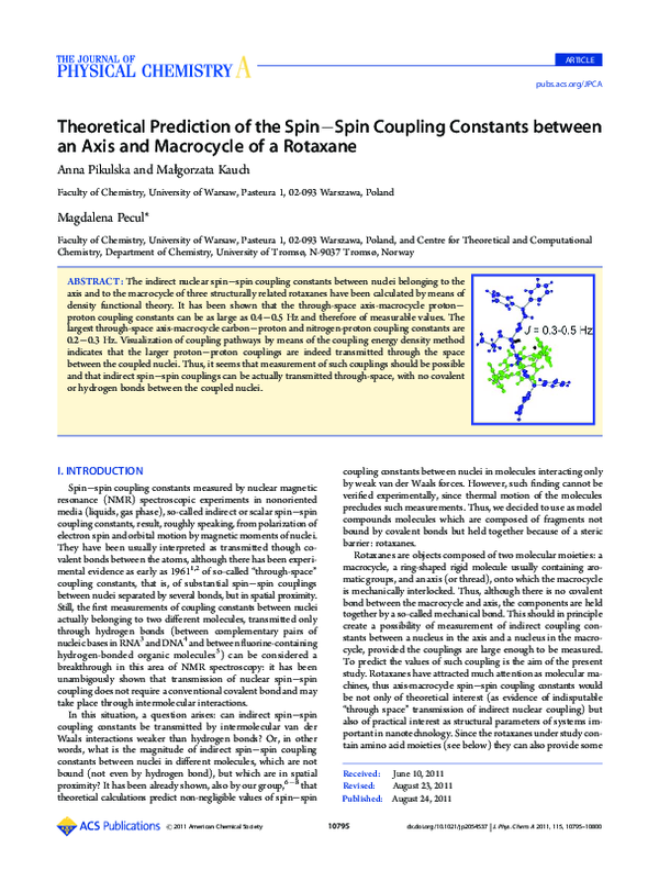 (PDF) Theoretical Prediction of the Spin–Spin Coupling Constants between an Axis and Macrocycle ...