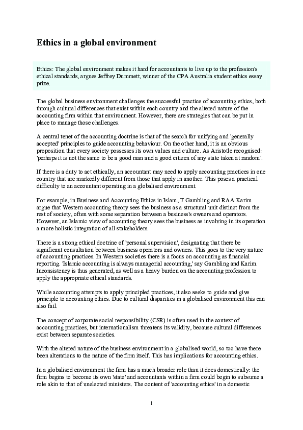 (PDF) The ethics of the global environment