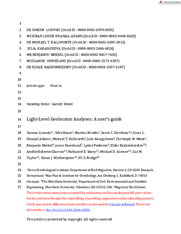 (PDF) Light‐level geolocator analyses: A user's guide