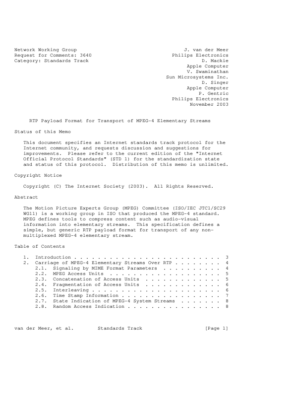 Pdf Mpeg 4 Elementary Stream Rtp Payload Format 