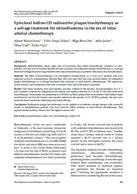 (PDF) Episcleral iodine-125 radioactive plaque brachytherapy as a ...