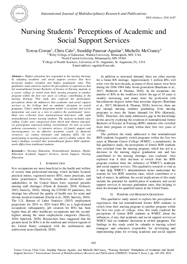 (PDF) Nursing Students' Perceptions of Academic and Social Support Services