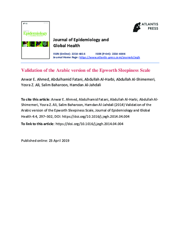 (PDF) Validation of the Arabic version of the Epworth Sleepiness Scale