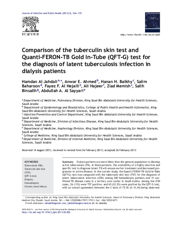 (PDF) Comparison of the tuberculin skin test and Quanti-FERON-TB Gold ...