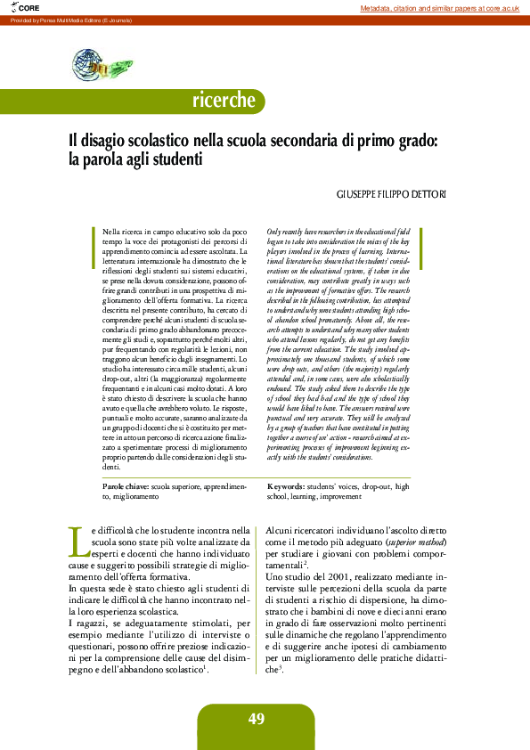 (PDF) Il Disagio scolastico nella scuola secondaria di primo grado: la ... (PDF) Il Disagio scolastico nella scuola secondaria di primo grado: la ...