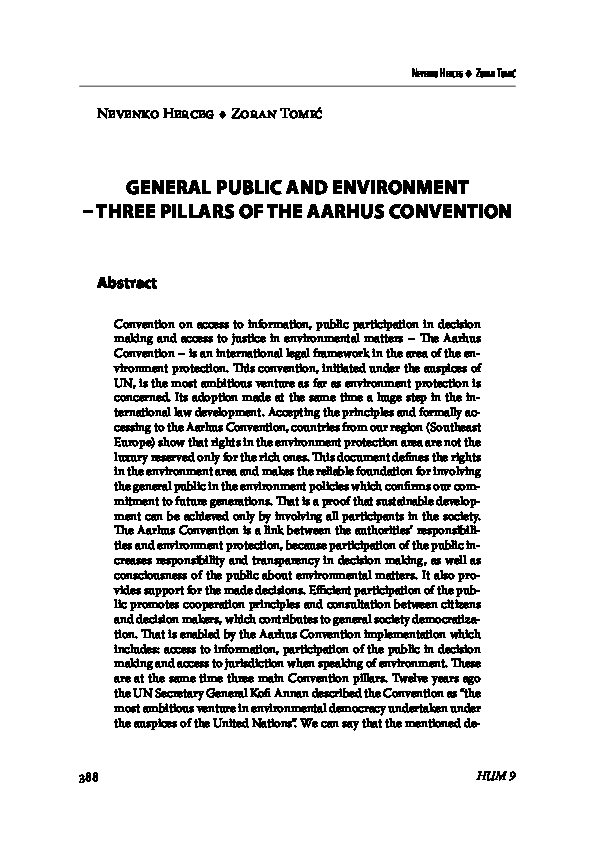 (PDF) General Public and Environment – Three Pillars of the Aarhus ...