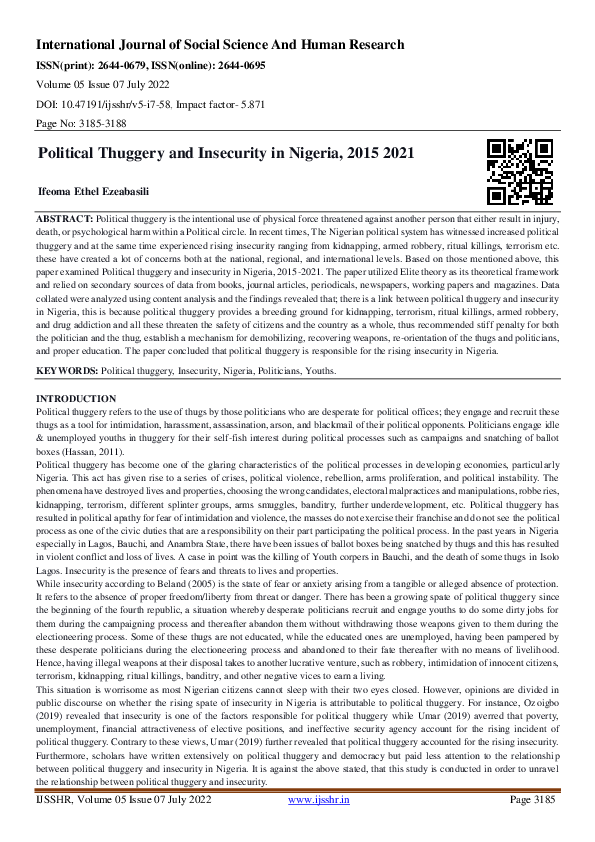 (PDF) Political Thuggery and Insecurity in Nigeria, 2015 2021