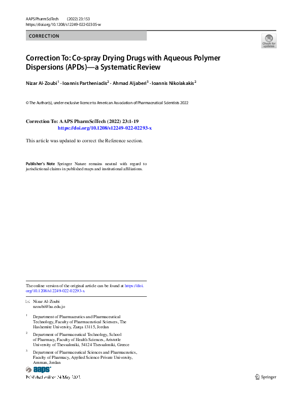 Correction to: Co-spray Drying Drugs with Aqueous Polymer Dispersions ...